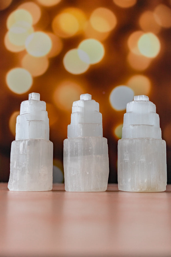 Satin Spar Selenite Tower – Selene Stone